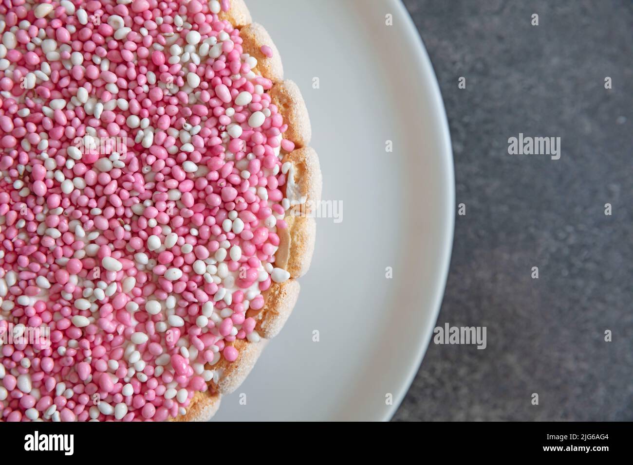 Typical Dutch mouse rusk with pink mice on a cake, for baby girl shower ...