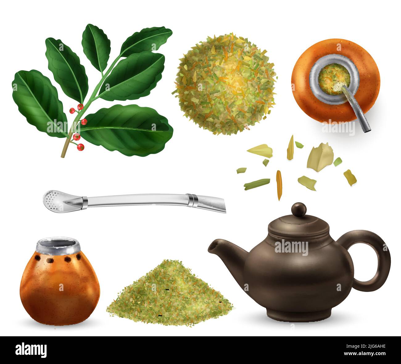 Yerba mate tea realistic set with drink equipment isolated vector ...