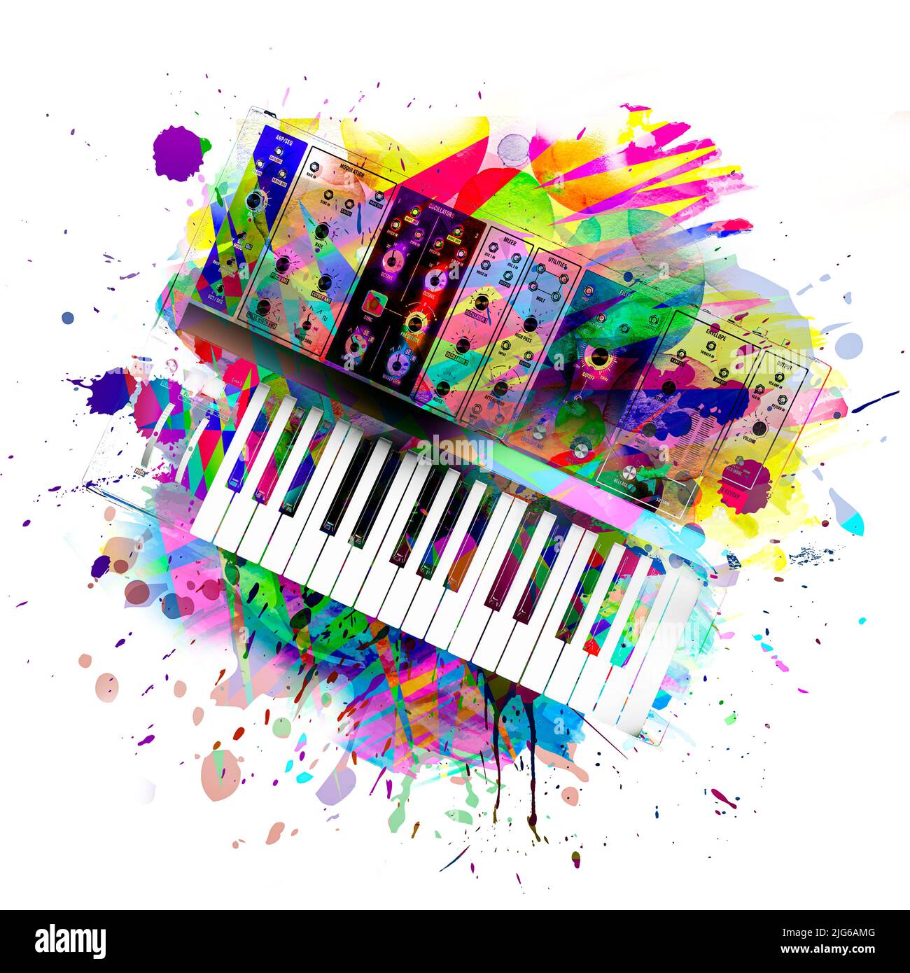 colorful music background with synthesizer, top view Stock Photo - Alamy