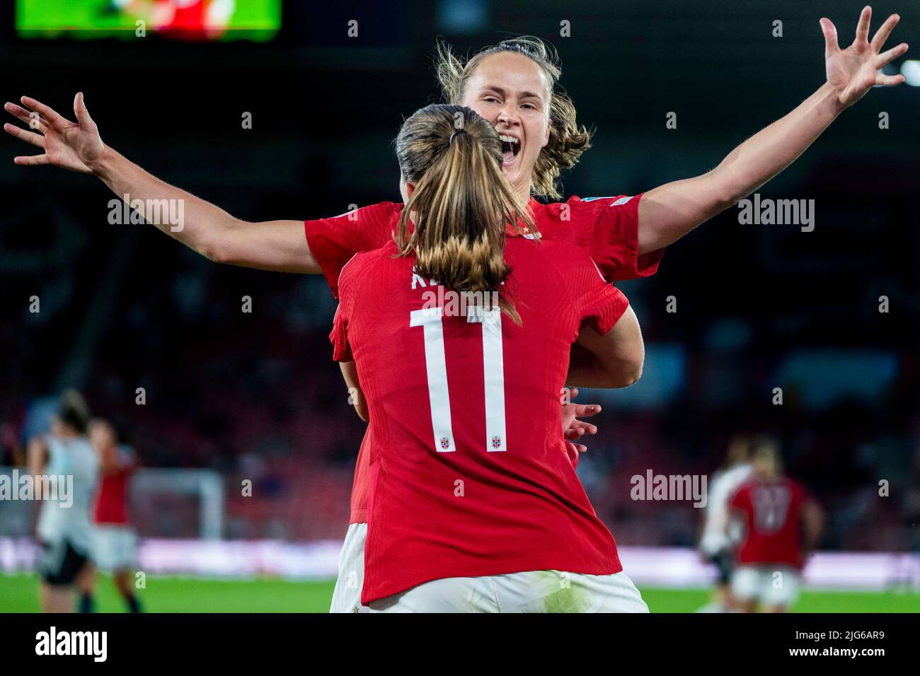 Southampton, United Kingdom 20220707.Caroline Graham Hansen and Guro Reiten cheer during Norway ...