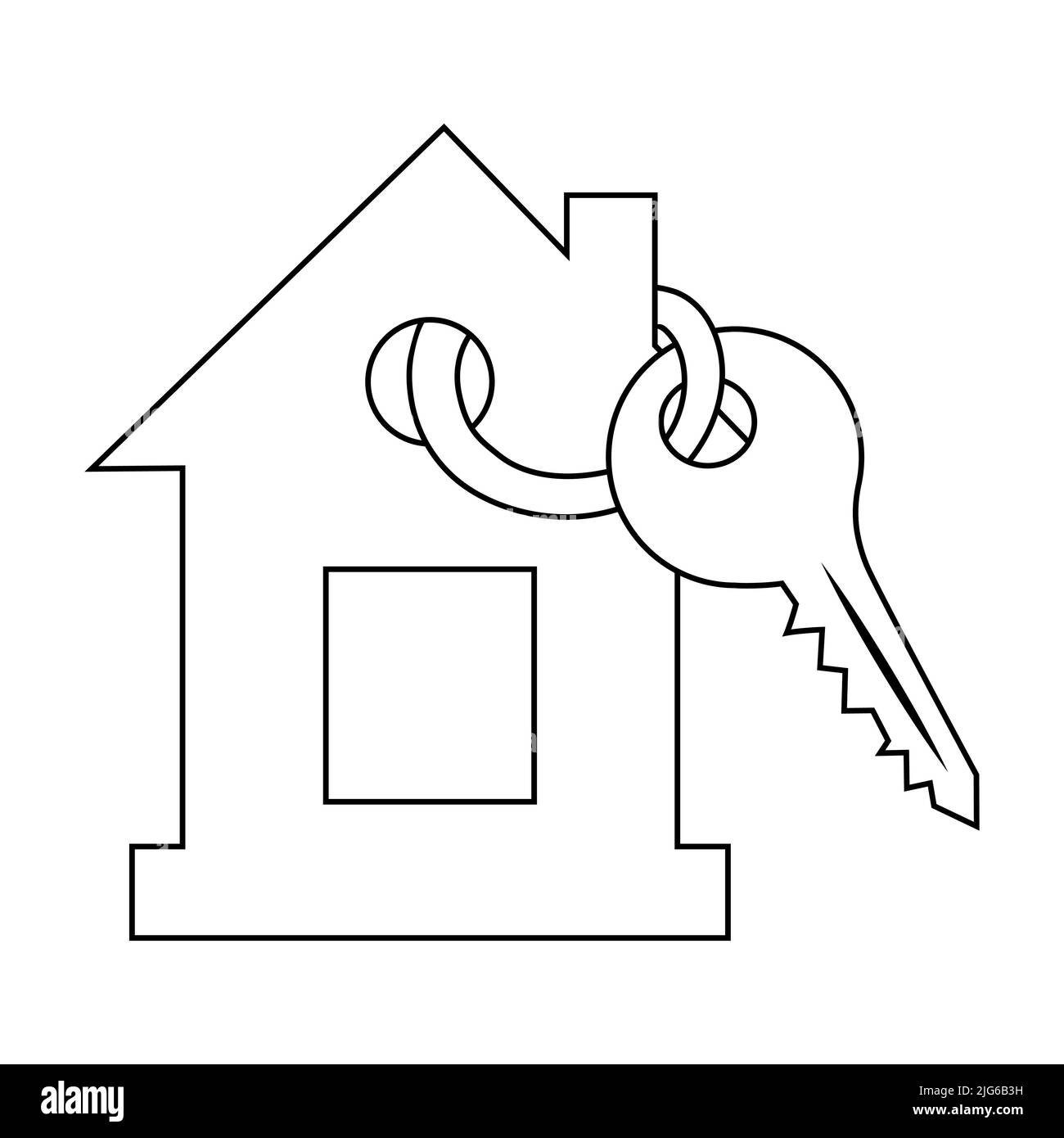 Linear key icon with a keychain in the form of a house. vector isolated ...