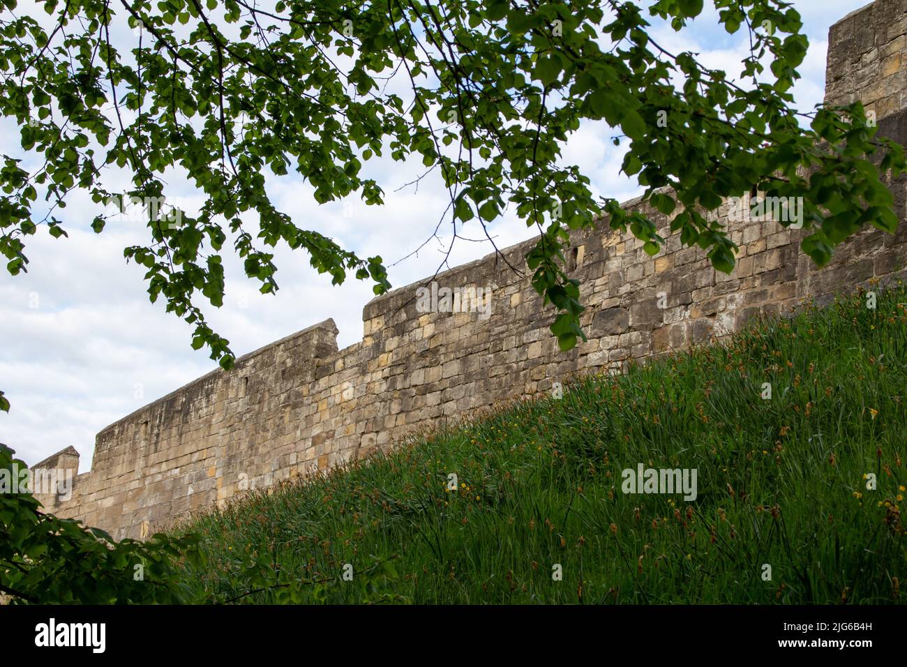 Close up landscape view of the medieval fortified walls that encircle ...
