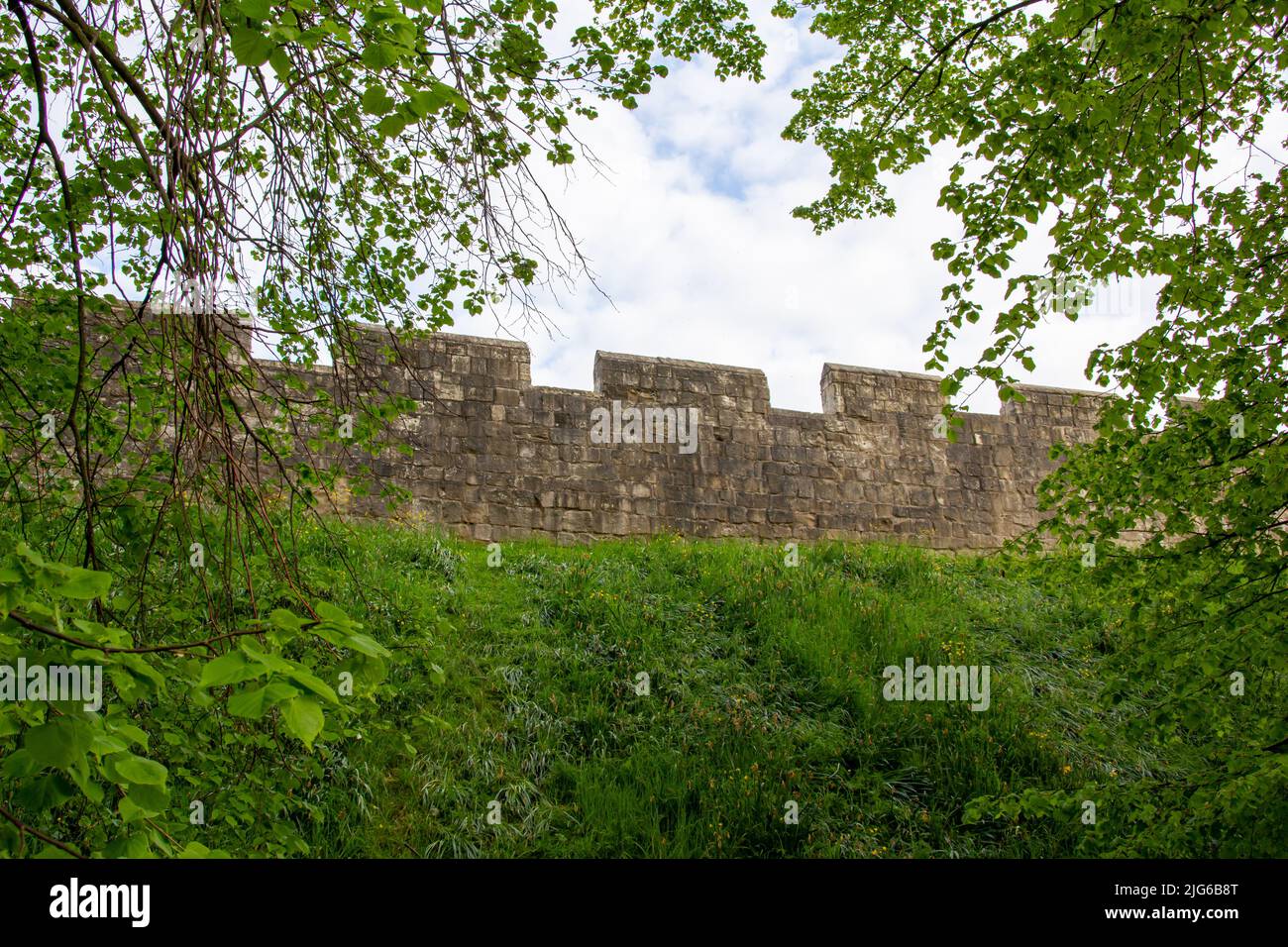 Close up landscape view of the medieval fortified walls that encircle ...