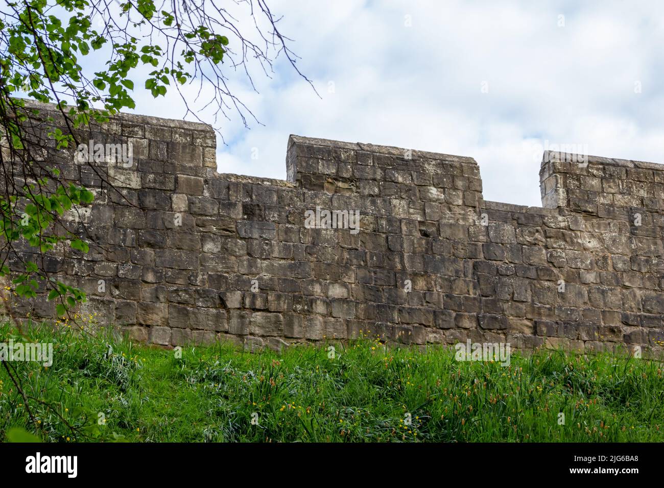 Close up landscape view of the medieval fortified walls that encircle ...