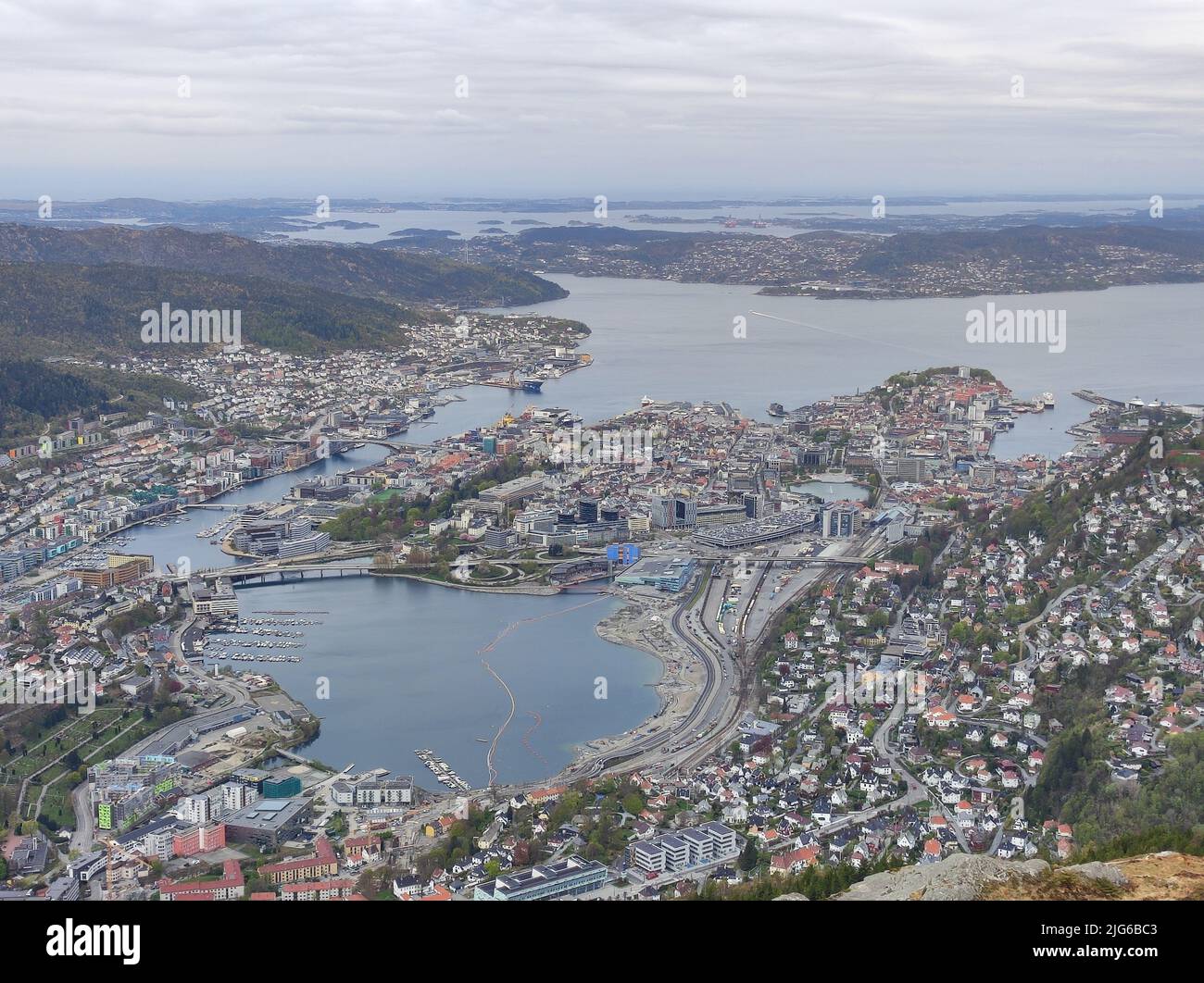 Panoramic view of Bergen from Ulriken on a cloudy day, Norway Stock ...