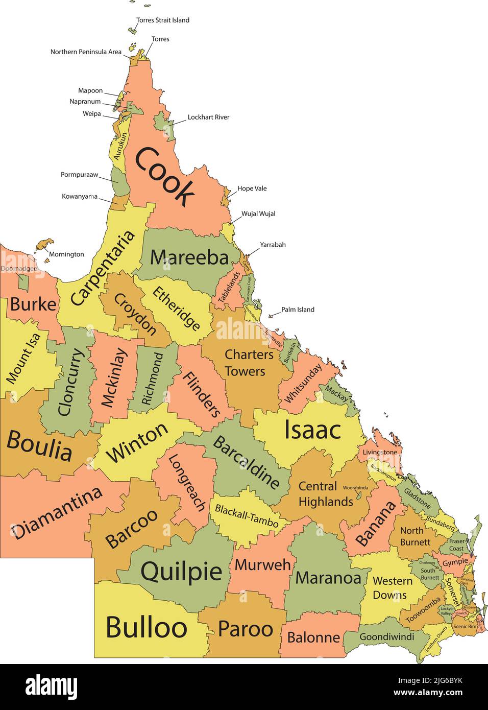 Pastel tagged map of local government areas of QUEENSLAND, AUSTRALIA Stock Vector Image & Art ...