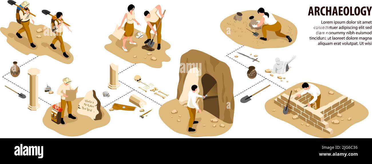 Archaeology isometric set with artifacts and tomb symbols isolated ...