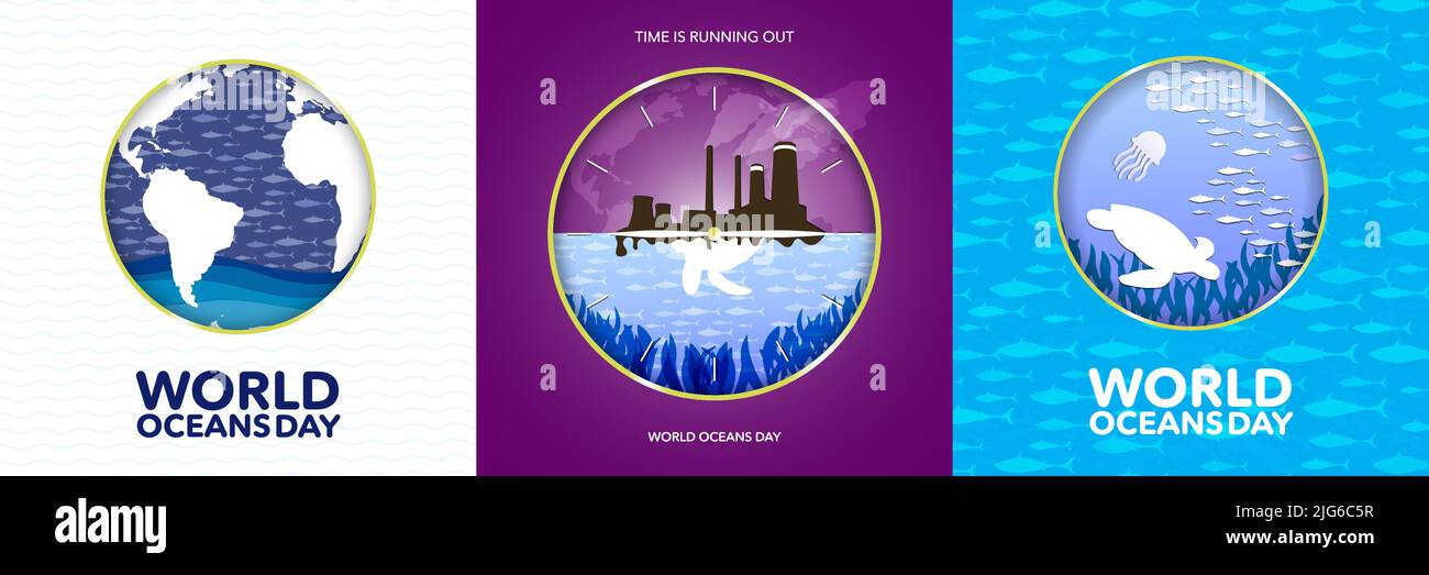 World Oceans Day Paper Art Concept. Square template with copy space ...