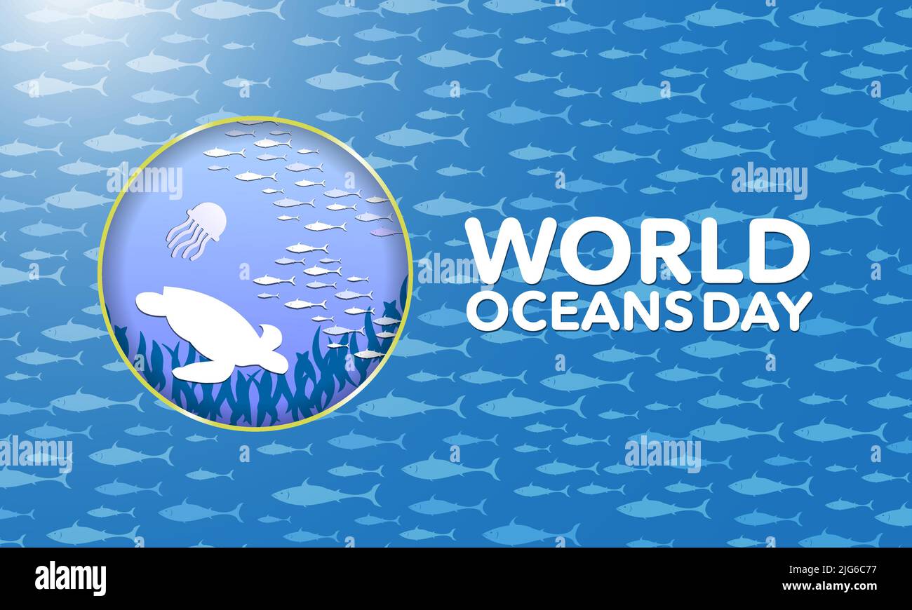 World Oceans Day Paper Art Concept. Square template with copy space ...