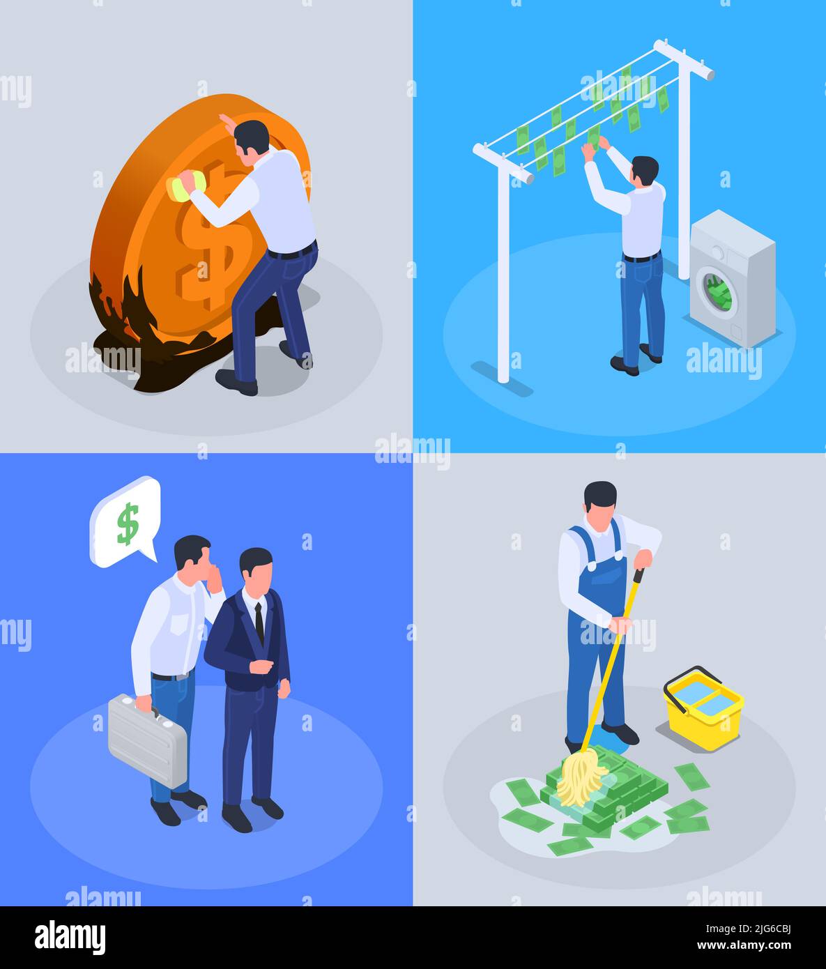 Corruption concept 4 isometric compositions with dirty money laundering ...