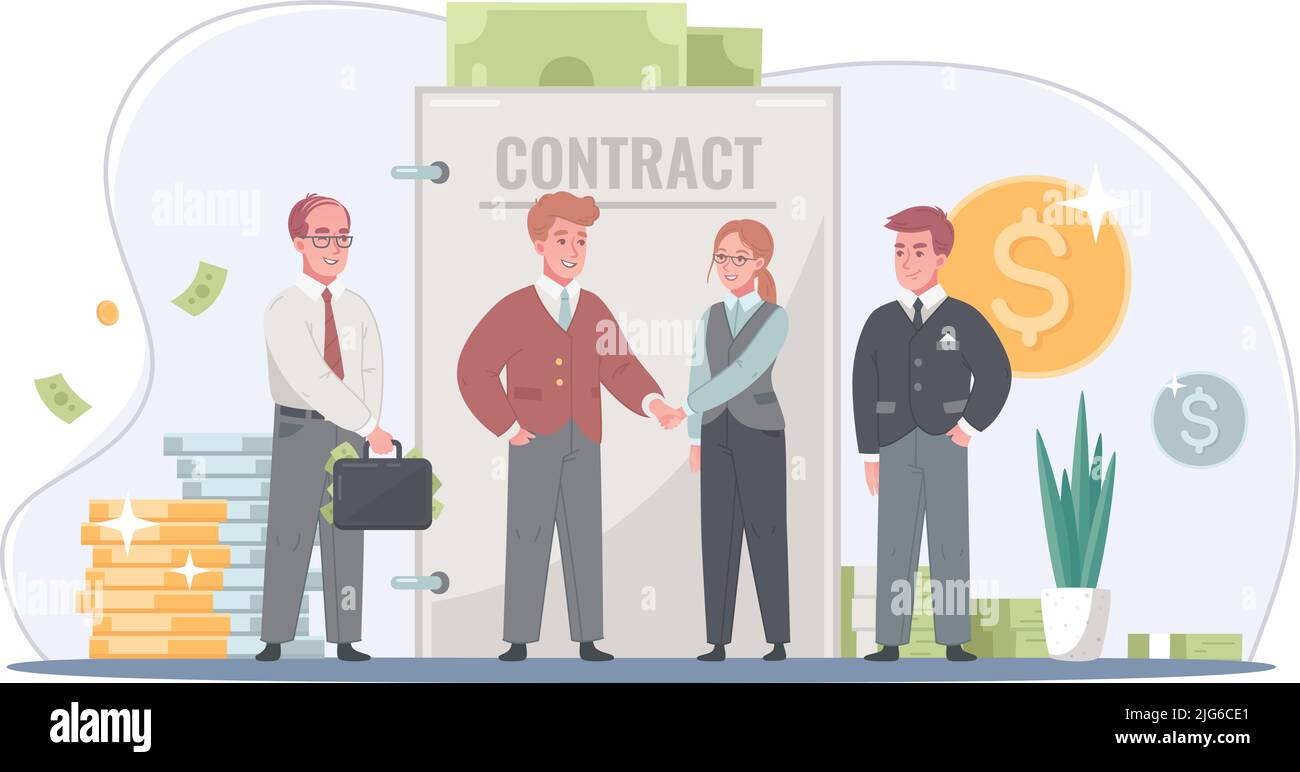 Achieving illegal contract agreements with bribe money cartoon ...
