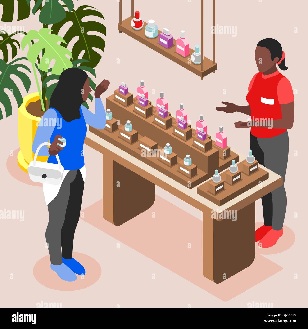 Perfume shop background with customer and choice symbols isometric ...