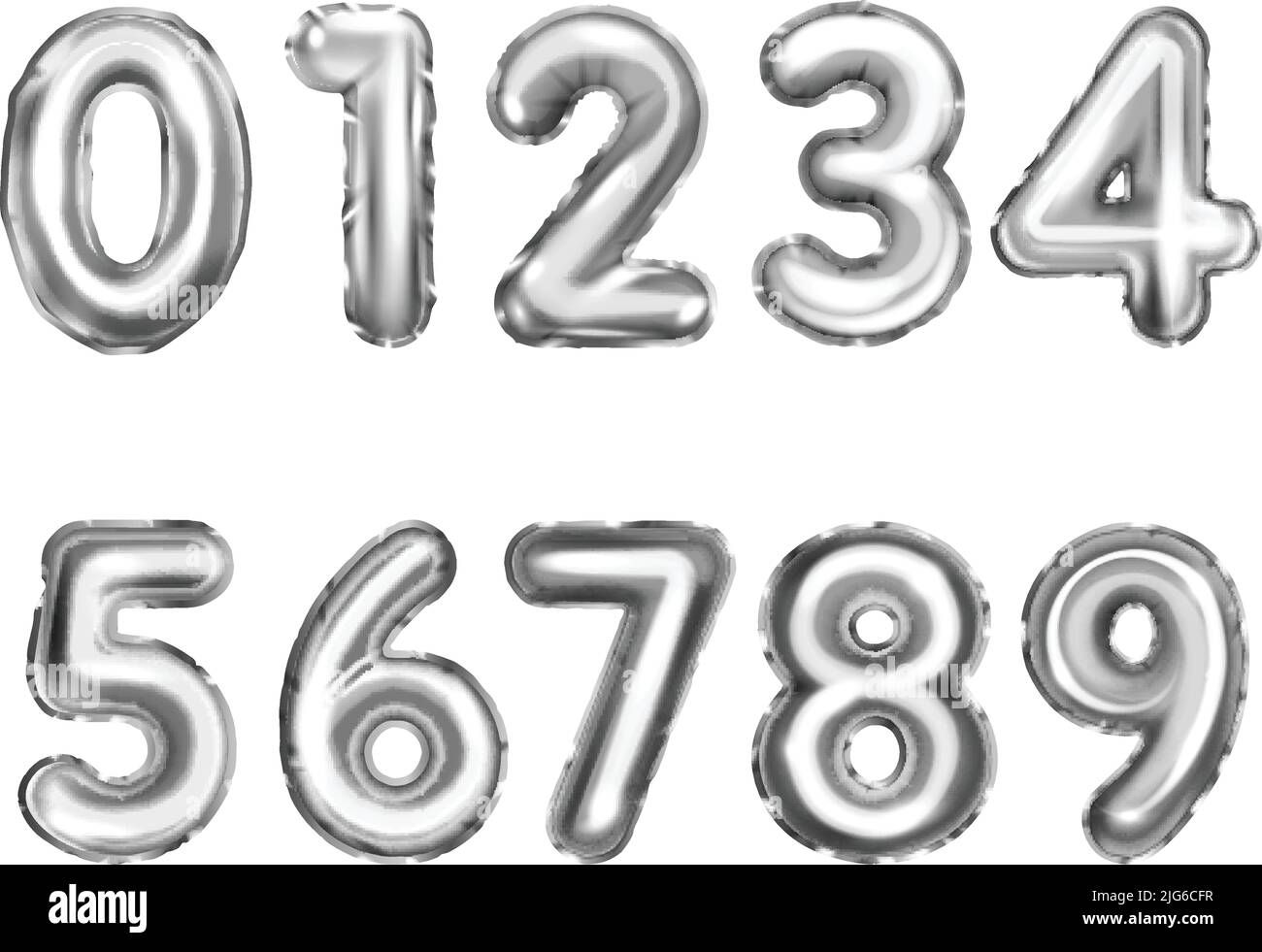 Realistic set with silver helium balloons in shape of numbers from 0 to ...
