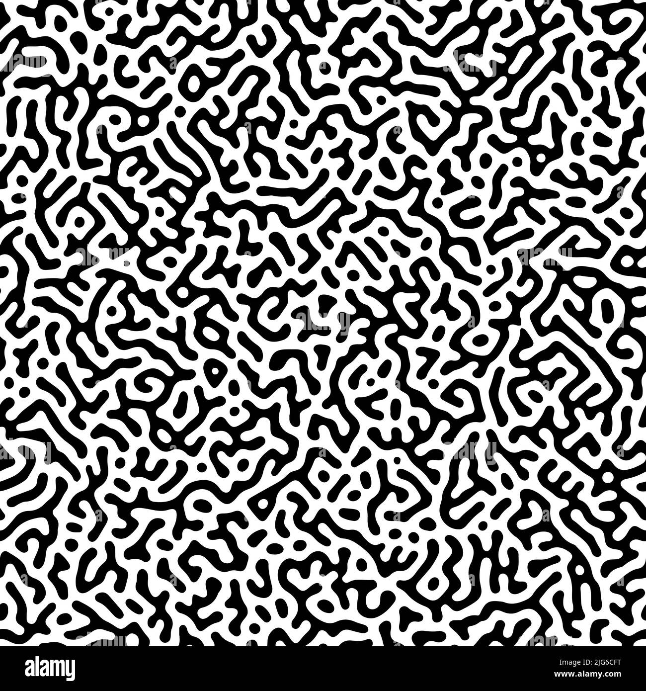 Turing reaction diffusion seamless pattern made via morphogenesis. Black and white natural ...