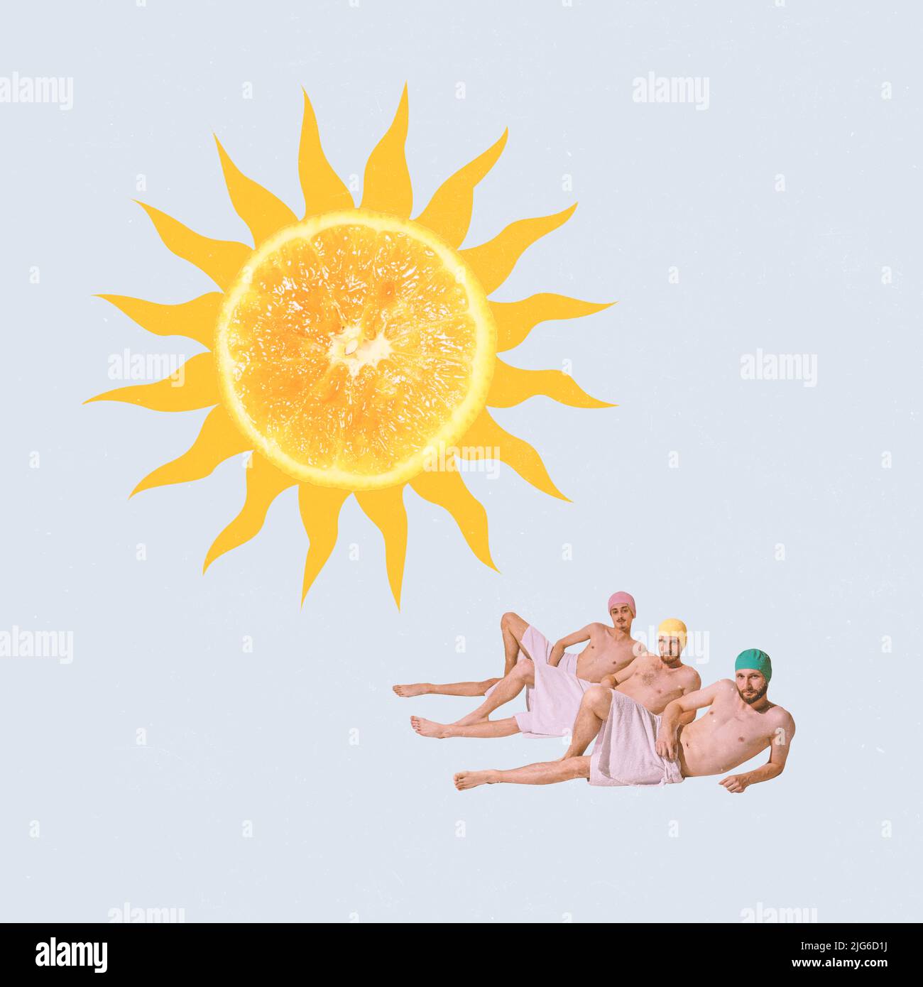 Contemporary art collage. Creative design with three handsome men in ...