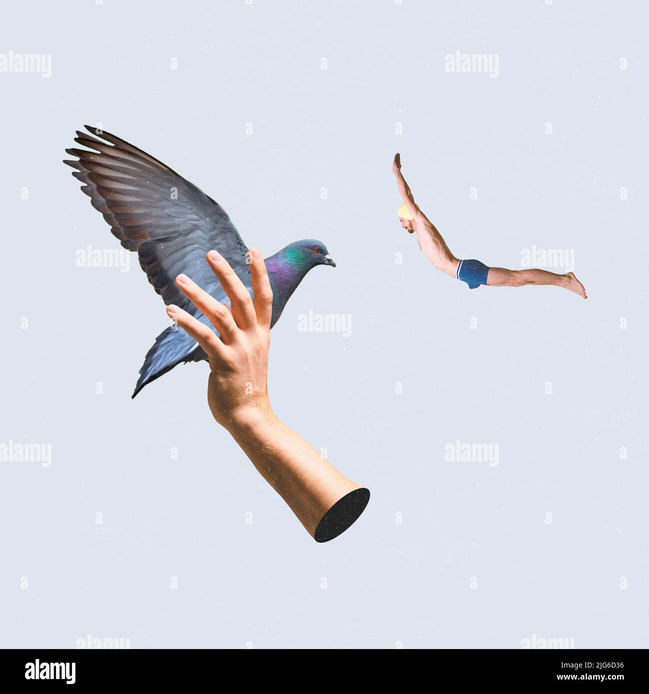 Contemporary art collage. Creative design with man in swimming cap ...