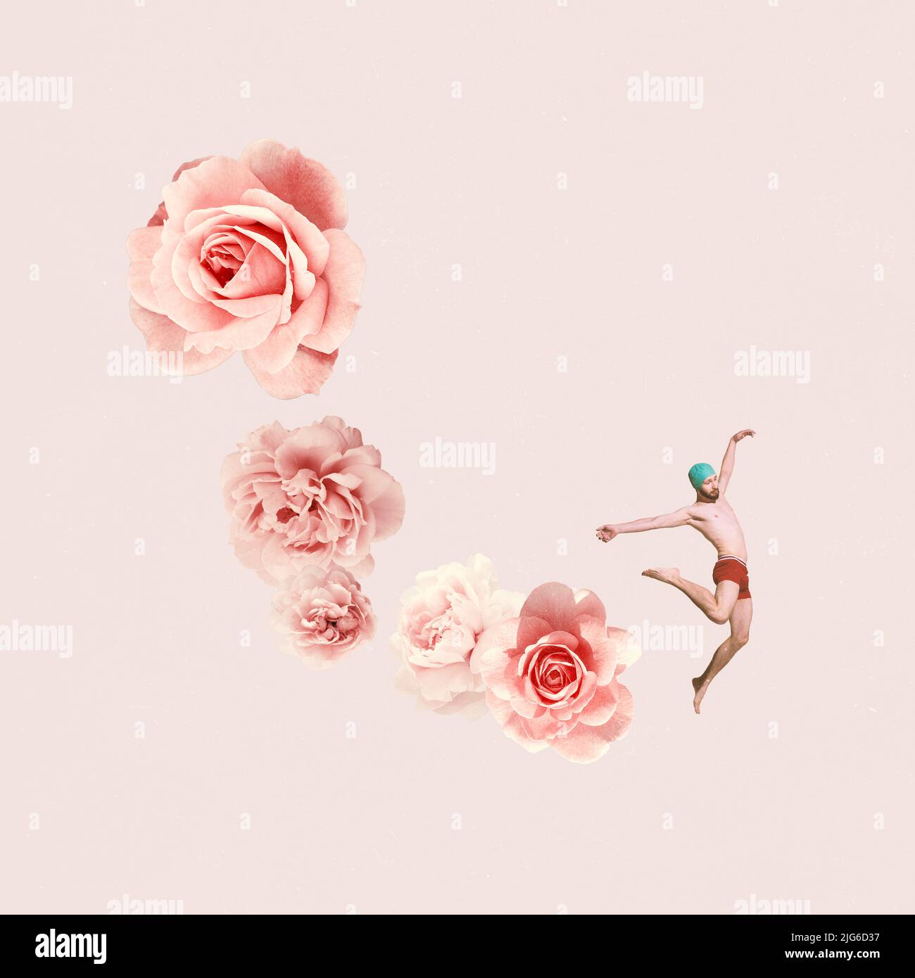 Contemporary art collage. Creative design with man in swimming suit ...