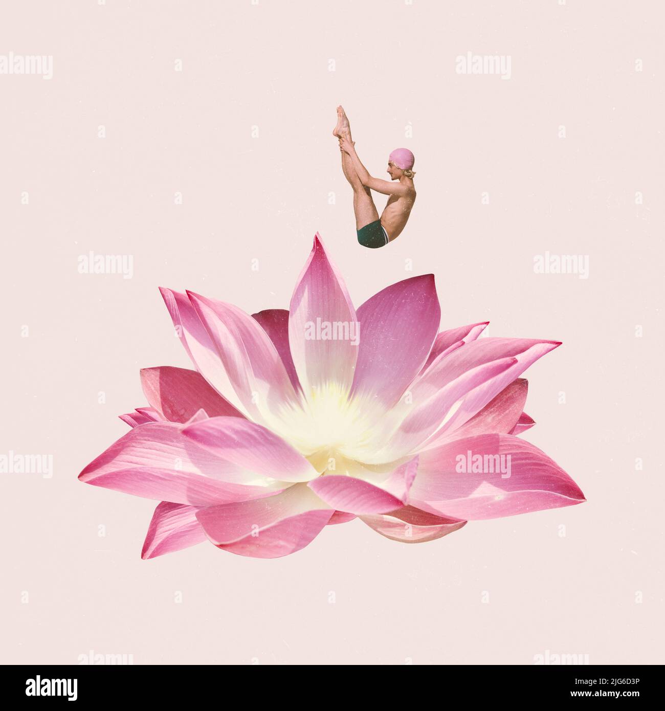 Contemporary art collage. Creative design with man in swimming suit ...