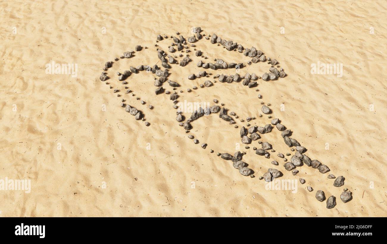 Concept conceptual stones on beach sand handmade symbol shape, golden ...