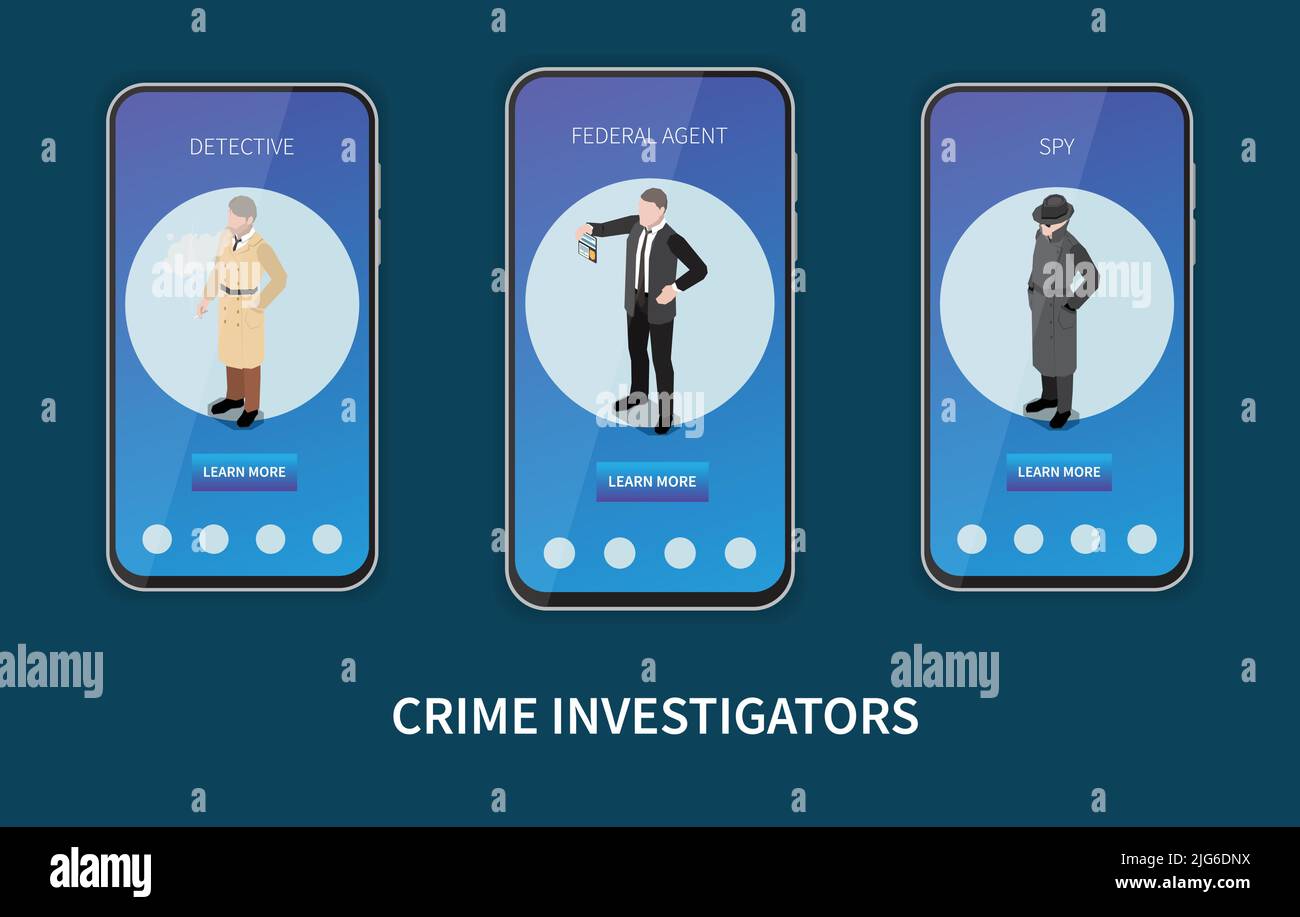 Isometric set with crime investigators male characters of detective ...