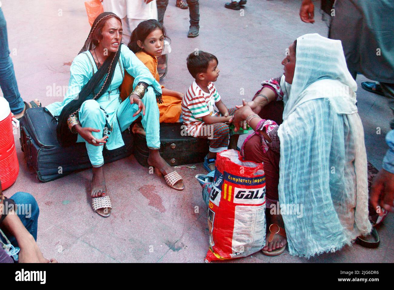 Pakistan, 07/07/2022, Pakistani people boarding on the roof top of a ...