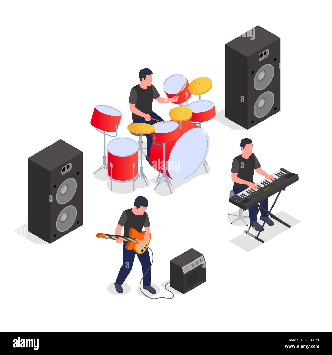 Musical band giving concert playing musical instruments 3d isometric ...