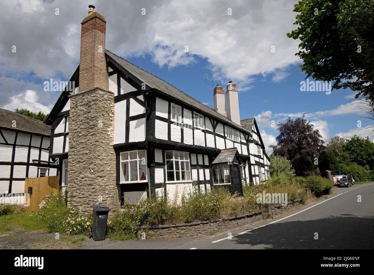 Medieval black and white half timbered houses in the mediaeval village ...