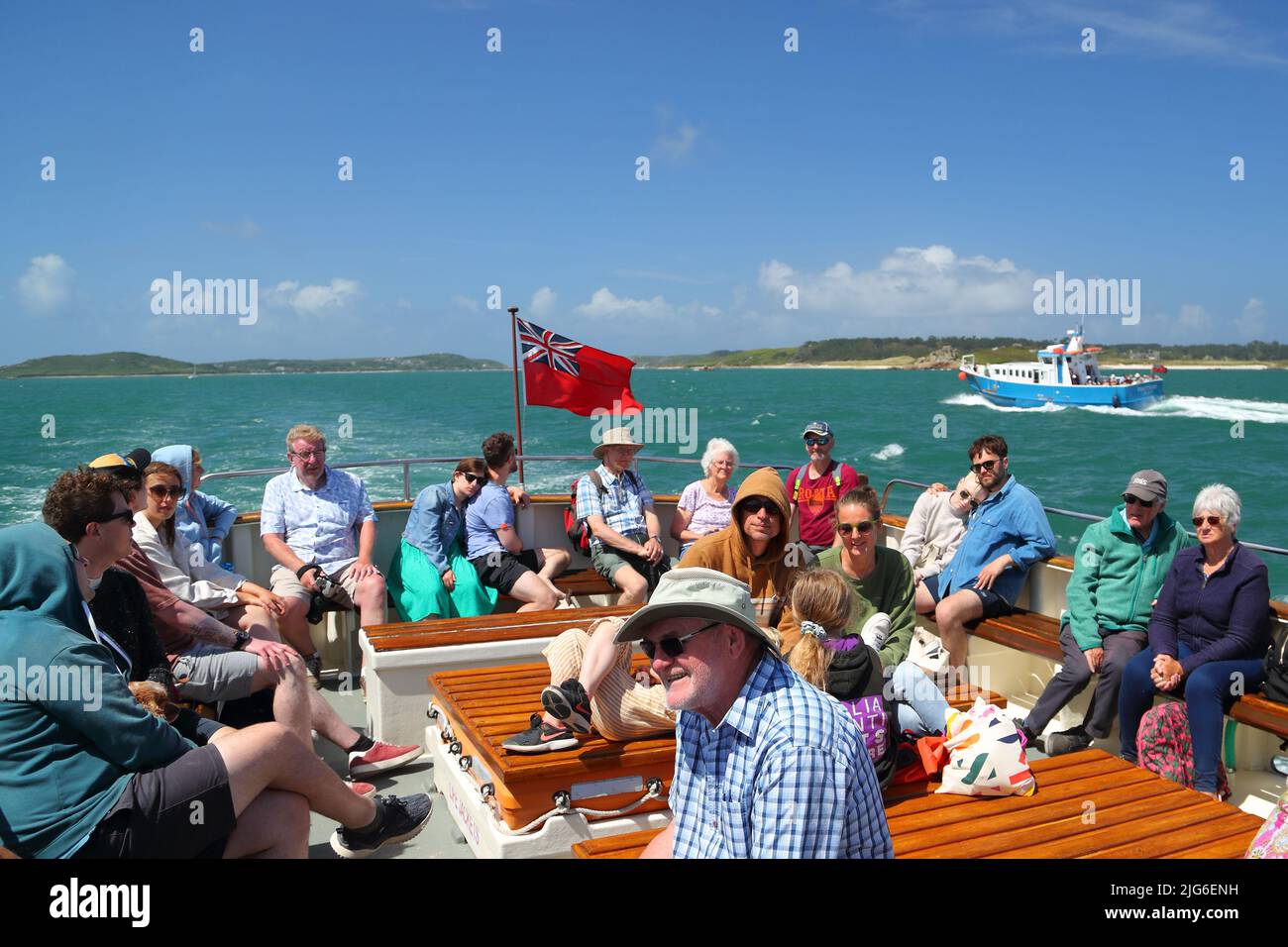 A passenger boat ferrying tourists between the islands on the Isles of ...