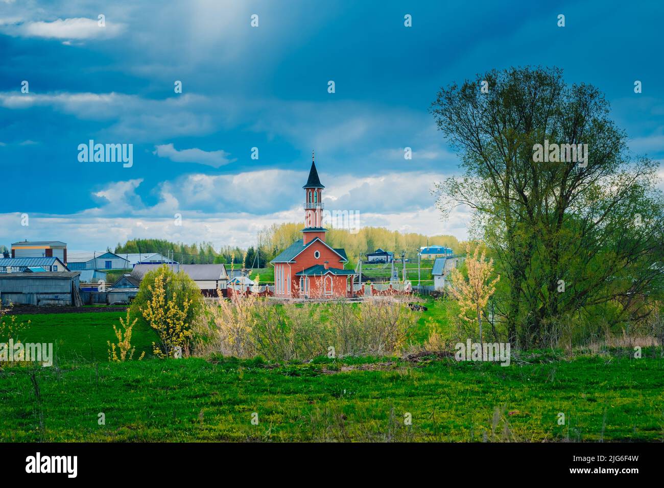 A small mosque in a Tatar village. A mosque among the greenery and ...
