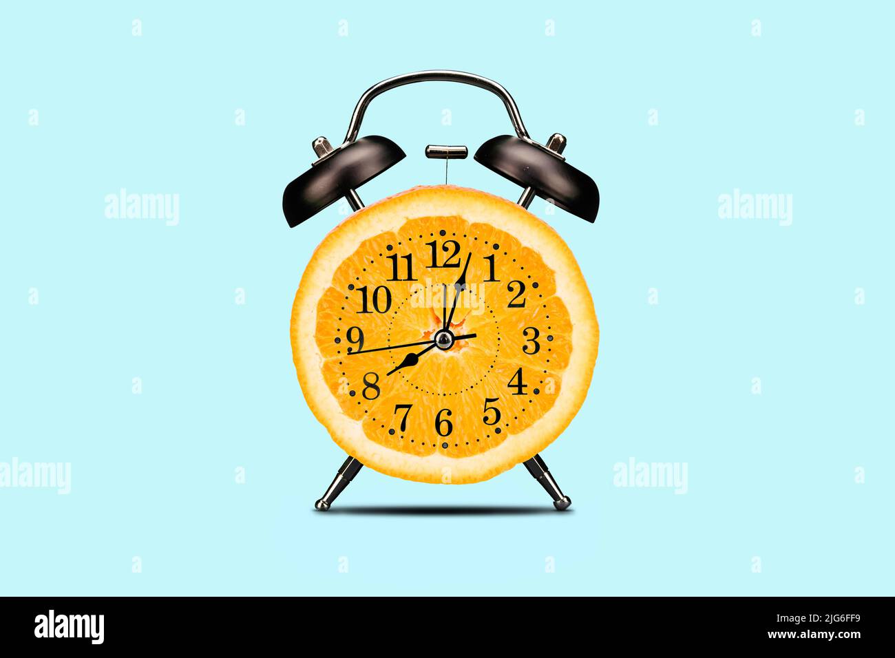 Composite collage image of bell ring vintage retro clock orange slice ...