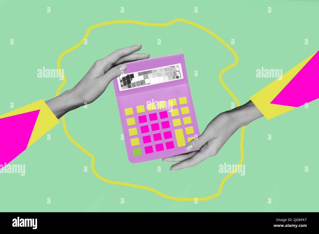 Composite collage illustration of two hands black white effect hold ...