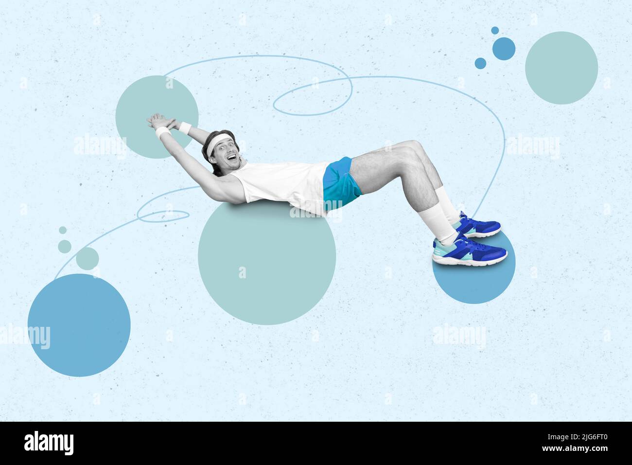 Composite collage portrait of excited cheerful guy black white colors ...