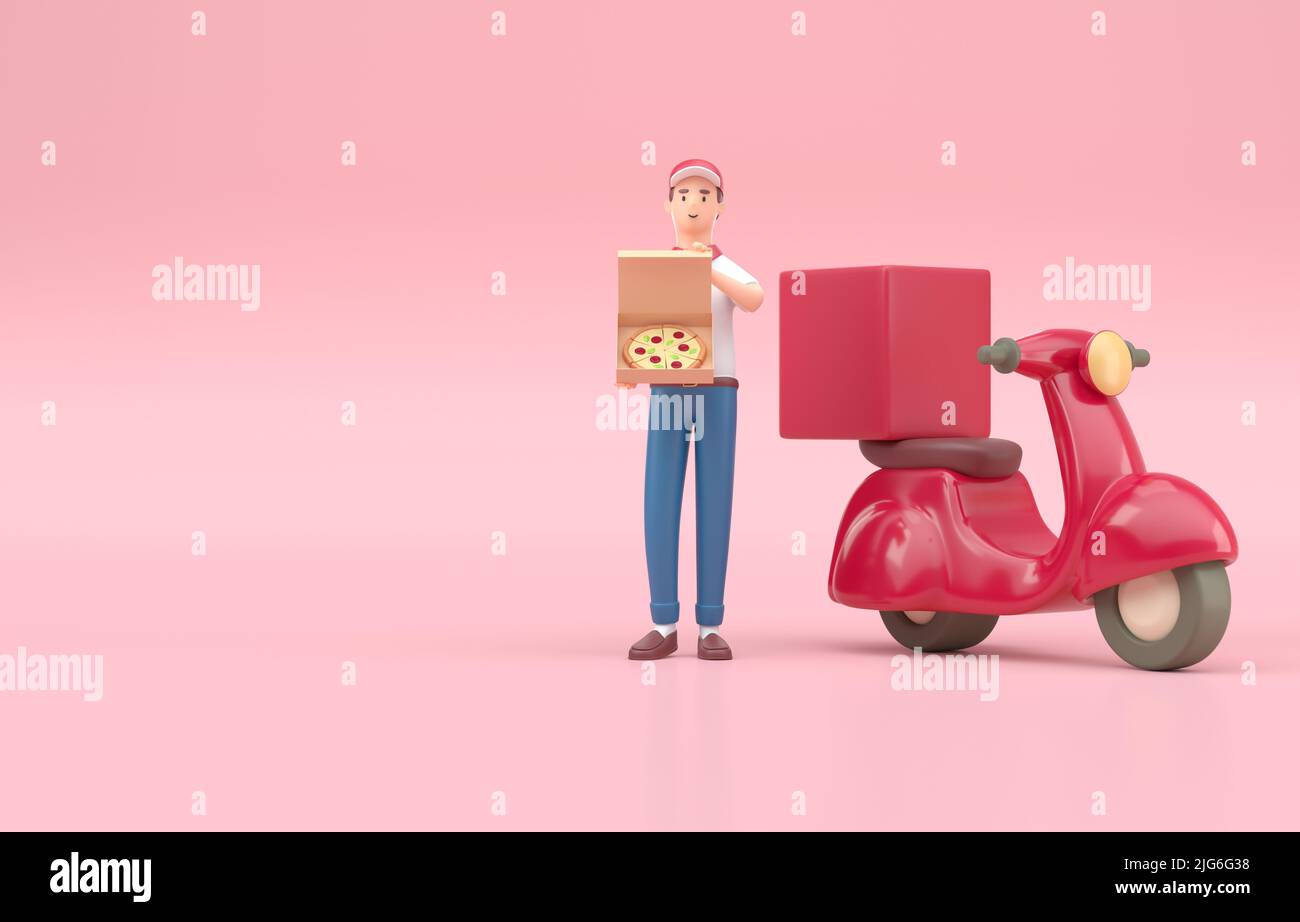Isolated Pizza Delivery. 3D render Stock Photo - Alamy