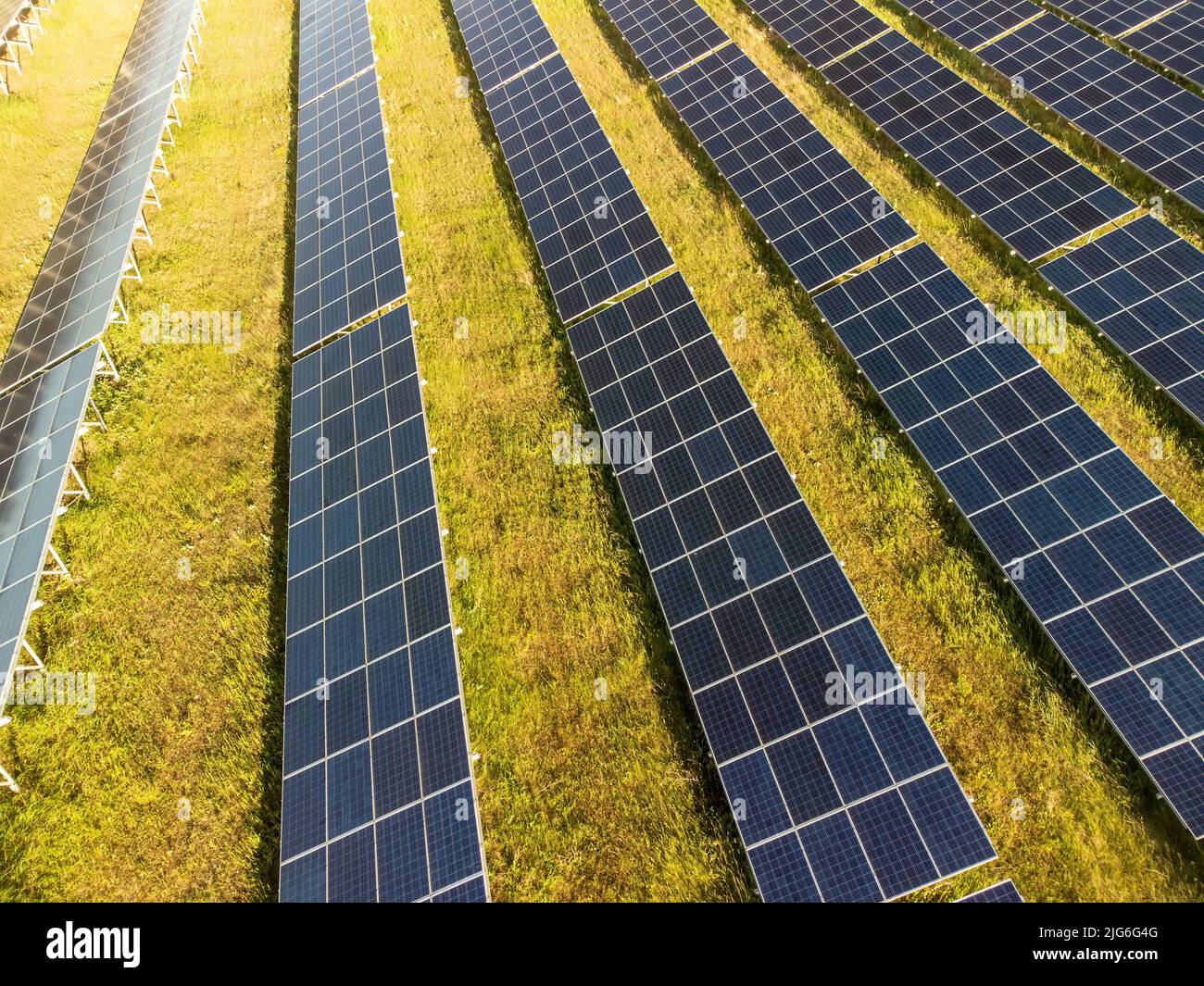 Aerial top view of a solar panels power plant. Photovoltaic solar ...