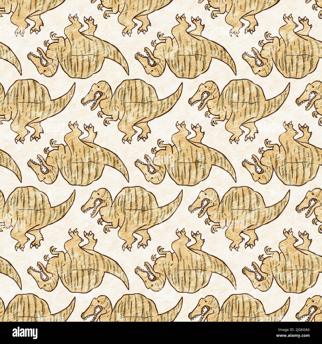 Brown hand drawn Spinosaurus dinosaur seamless pattern. Gender Neutral ...