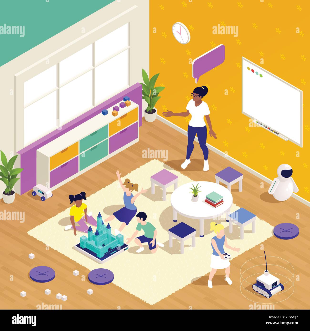 Kindergarten isometric colored icon set games in children in the future ...