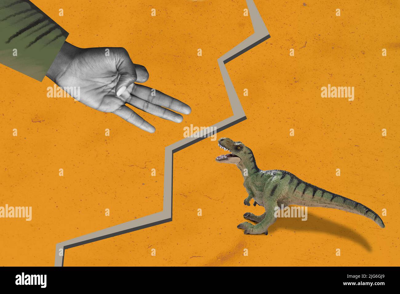 Creative abstract template graphics image of dino biting big huge arm ...