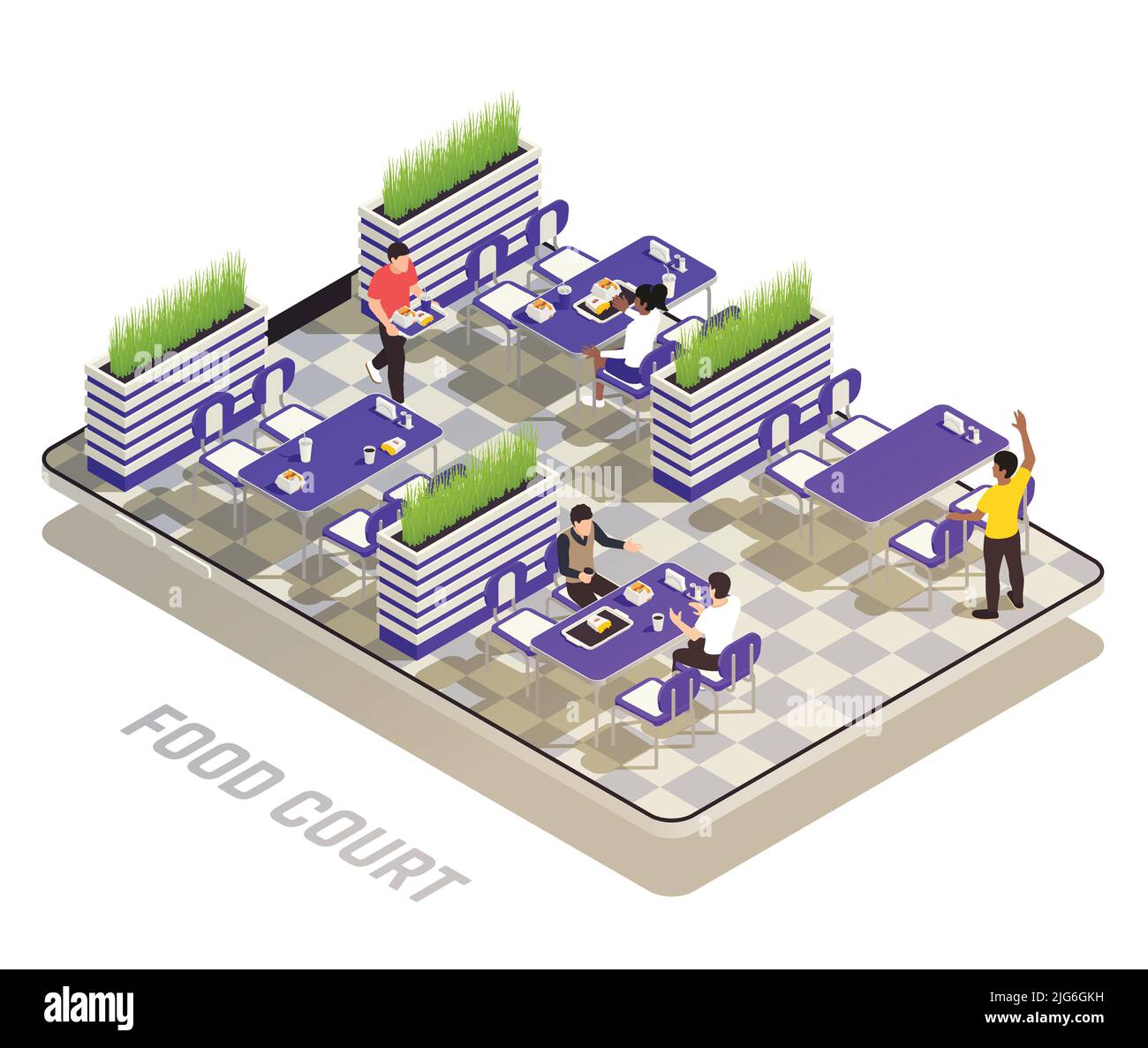 Isometric colored food court concept the interior of a fast food ...