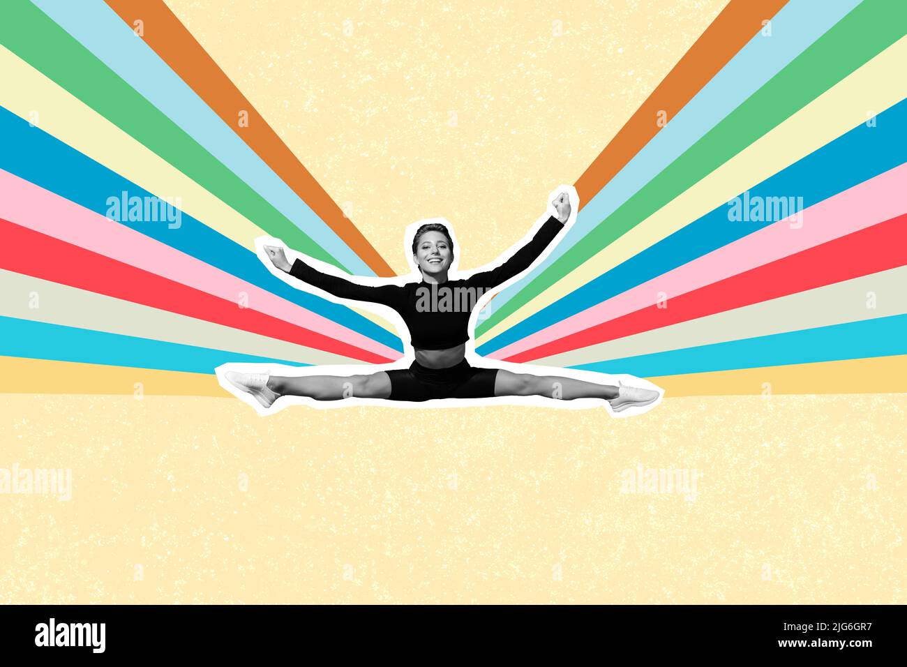 Creative collage portrait of excited positive sporty girl black white ...