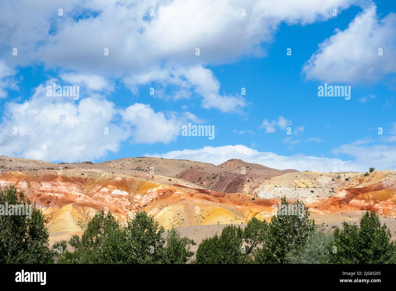 Colorful hills in Altai Republic, named Mars 1. Nature environment ...