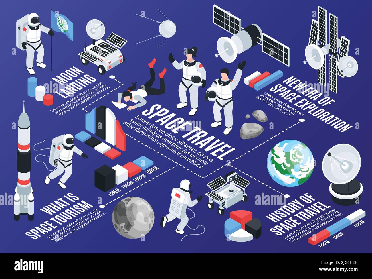 Space travel horizontal infographics background with information about ...