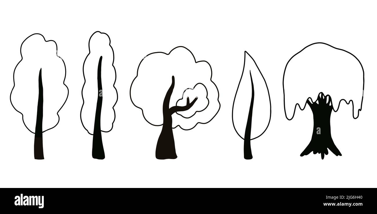 Silhouettes of doodle park trees Stock Photo - Alamy