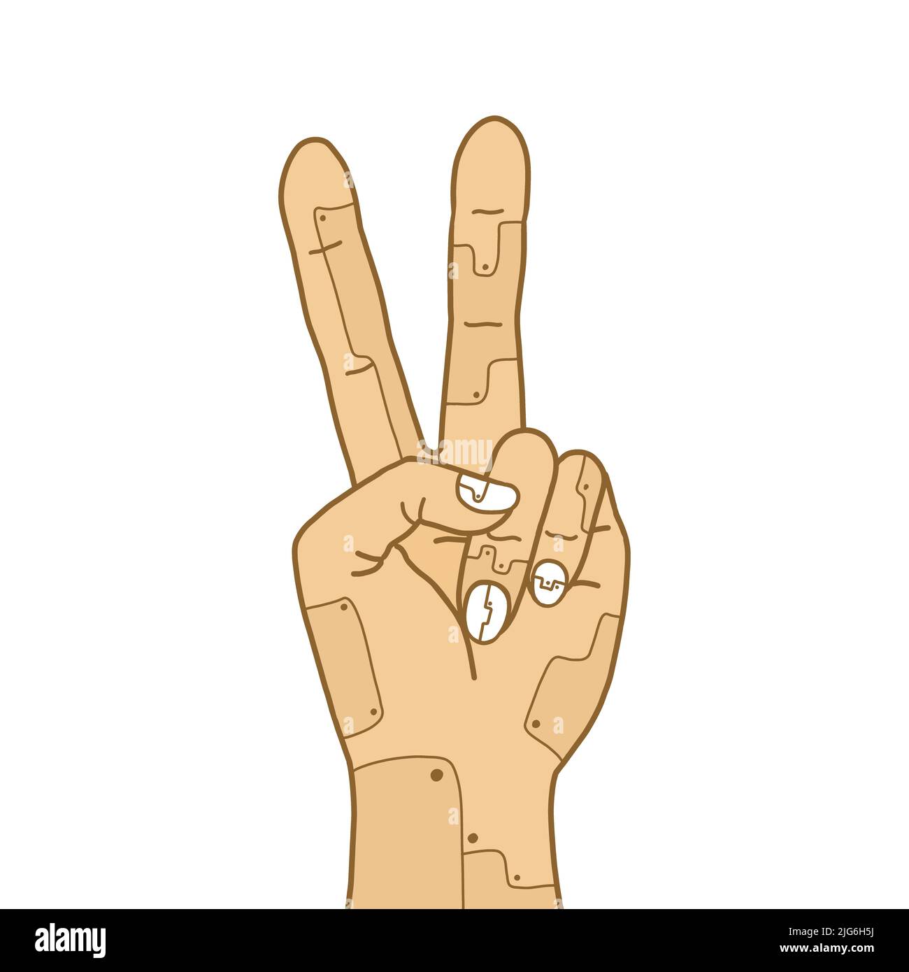 Artificial robot hand. Peace robotic friendly sign Stock Photo - Alamy