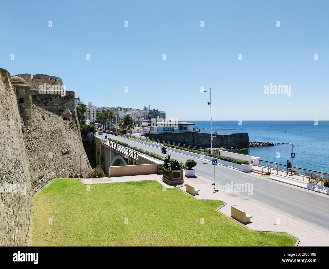 Royal walls of Ceuta, coastal tourist city in Spain with beach and sun ...