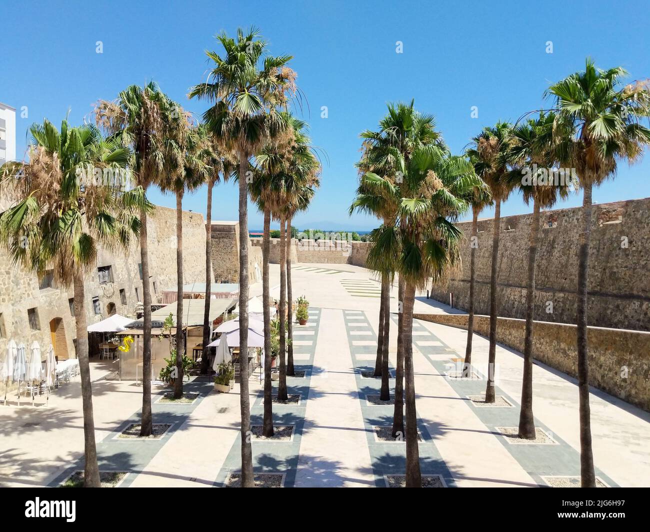 Royal walls of Ceuta, coastal tourist city in Spain with beach and sun ...