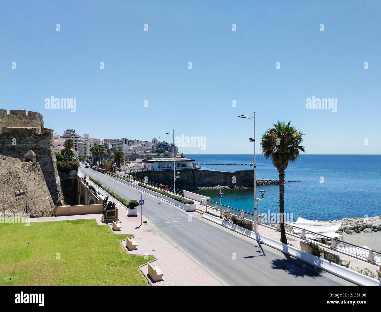 Royal walls of Ceuta, coastal tourist city in Spain with beach and sun ...
