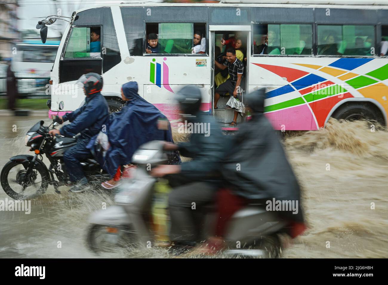 Bhaktapur, Bagmati, Nepal. 8th July, 2022. Traffic passes through an ...