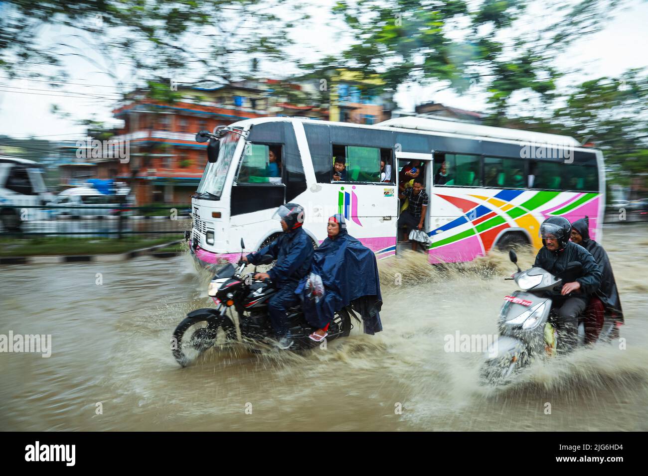 Bhaktapur, Bagmati, Nepal. 8th July, 2022. Traffic passes through an ...