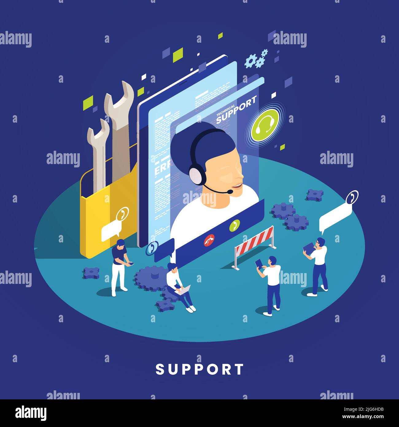 Technical support isometric concept with characters of operators ...