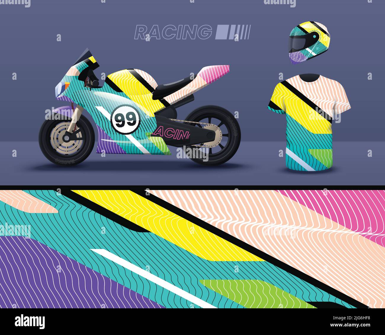 Bright color livery mockup for racing motorbike helmet and t shirt ...